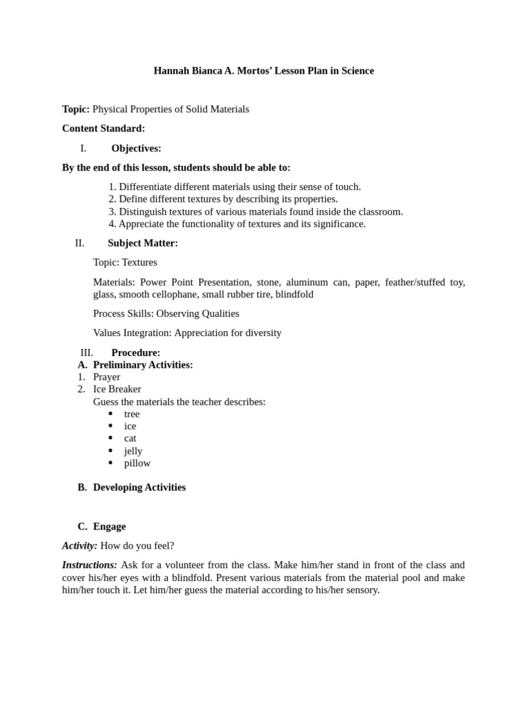 Ineffective Science Lesson Plan Example | PDF
