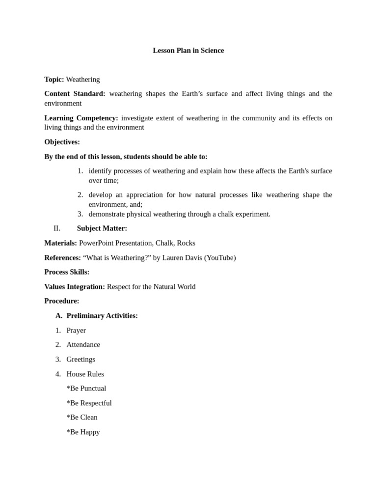Lesson Plan Examples (Weathering) | PDF | Gravity | Weathering