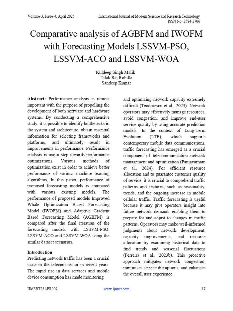 Comparative Analysis of AGBFM and IWOFM With Forecasting Models LSSVM-PSO, LSSVM-ACO and LSSVM ...
