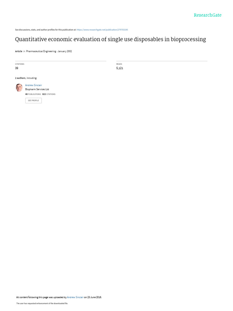 Economic Evaluationof Disposables V06 | PDF | Simulation | Chromatography