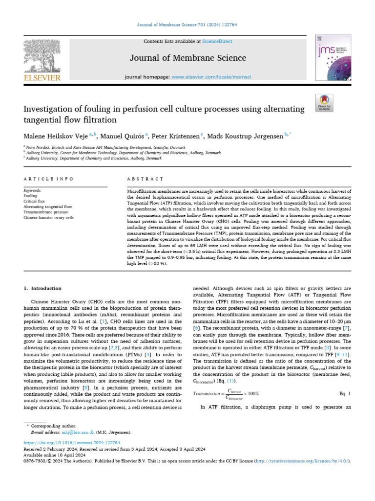 Fouling in ATF Cell Culture Processes | PDF | Membrane | Staining
