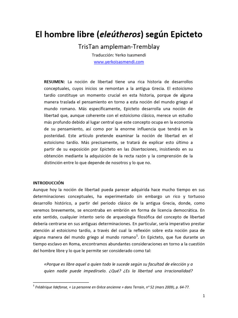 El Hombre Libre (Eleútheros) Según Epicteto | PDF | Estoicismo | Libertad