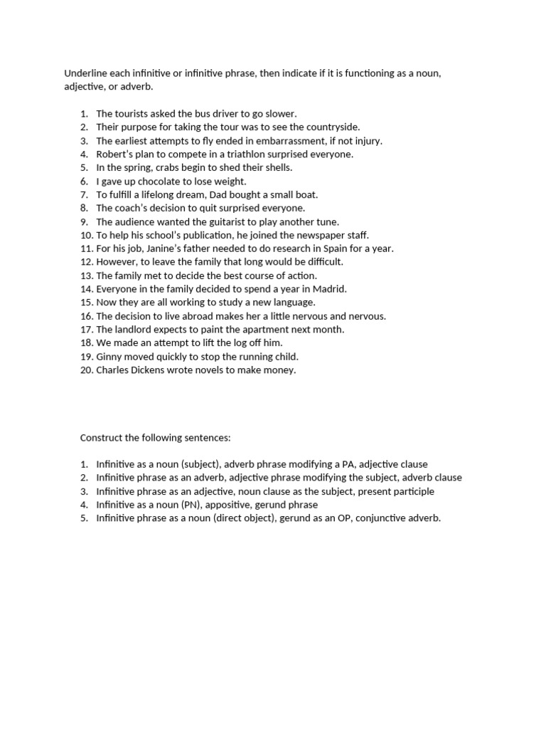 Infinitive Practice Worksheet (1) | PDF
