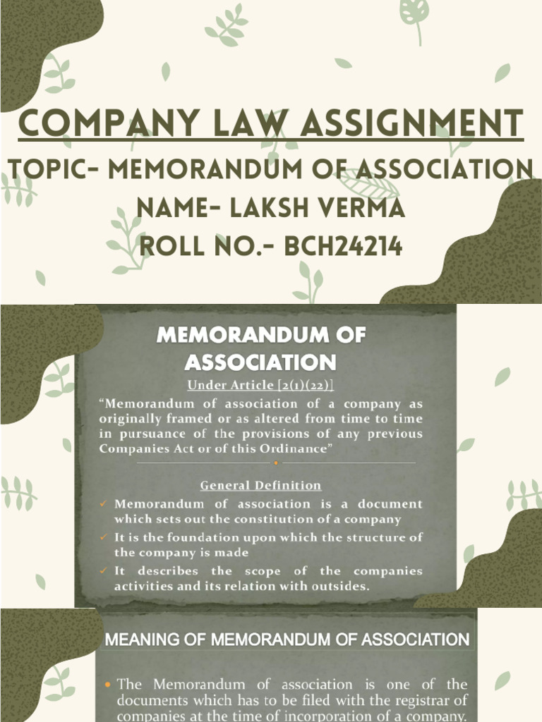 Memorandum of Association Explained | PDF