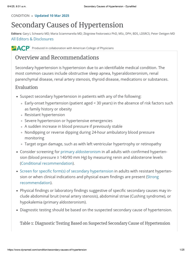 Secondary Causes of Hypertension | PDF | Hypertension | Hyperthyroidism