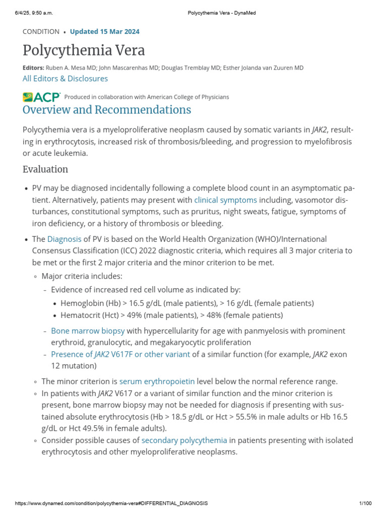 Polycythemia Vera 2 | PDF | Vertebrates | Blood