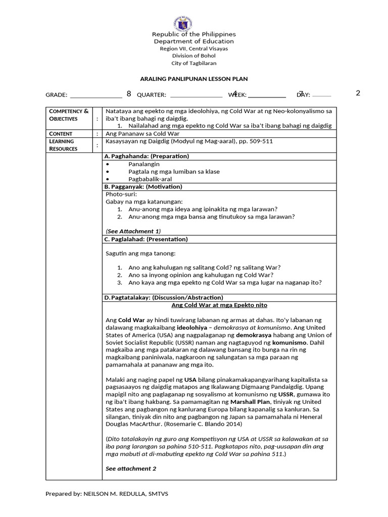 Lesson Plan Q4 Week 7 Day 2 | PDF