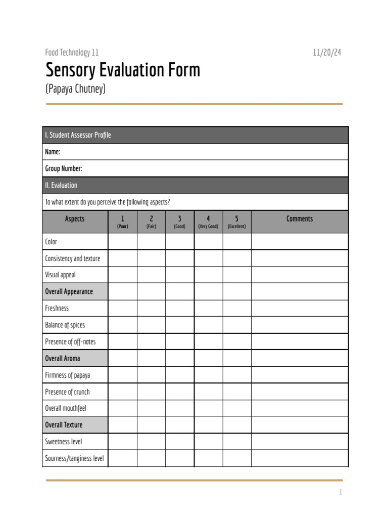 Sensory Evaluation Form | PDF