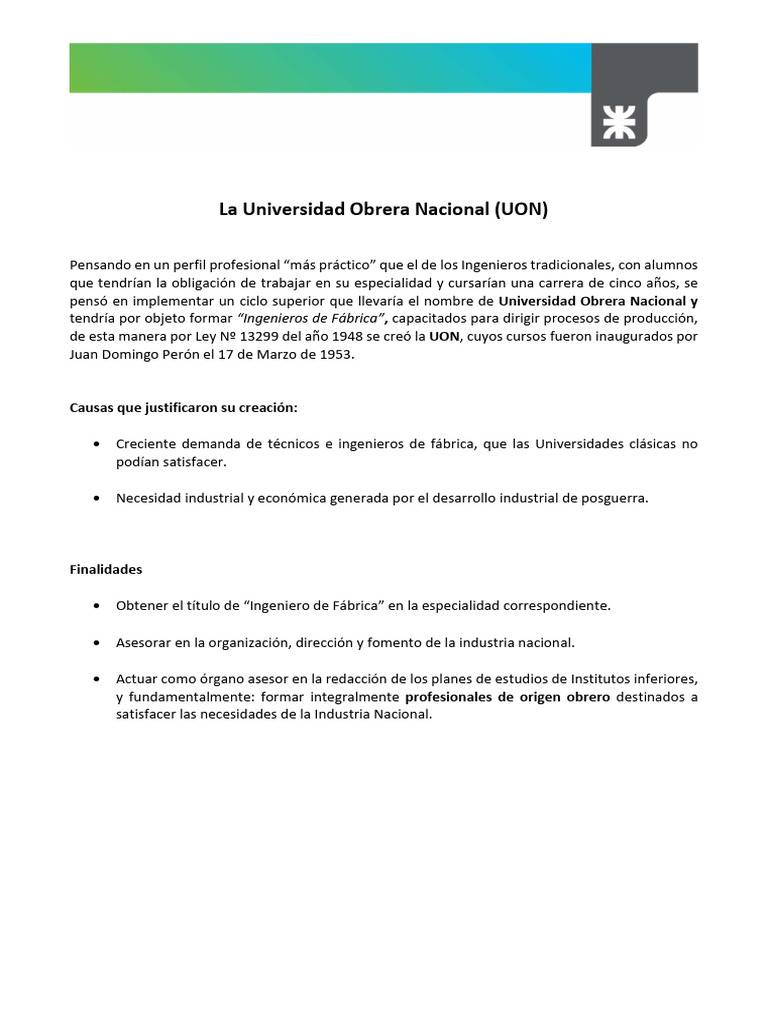 La UON y La UTN. Síntesis Histórica. Diseño Curricular | PDF | Plan de ...