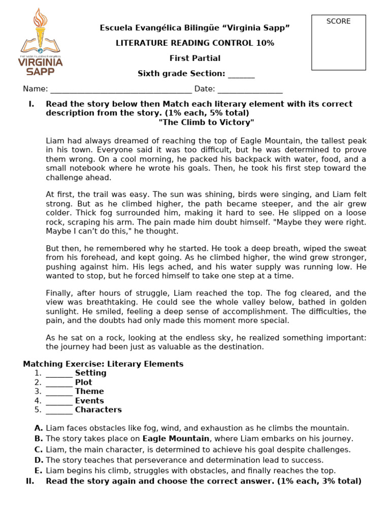 Sixth Grade Literature Reading Control | PDF