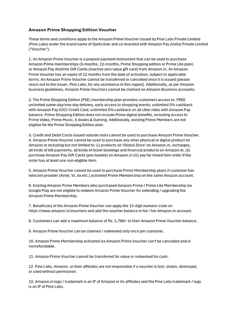 Amazon Prime Shopping Edition Voucher | PDF | Credit Card | Voucher