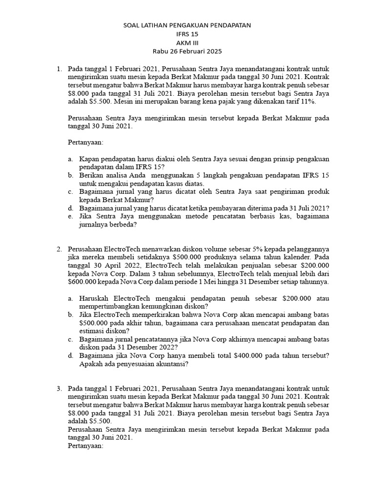 Latihan AKM 3 Pengakuan Pendapatan | PDF