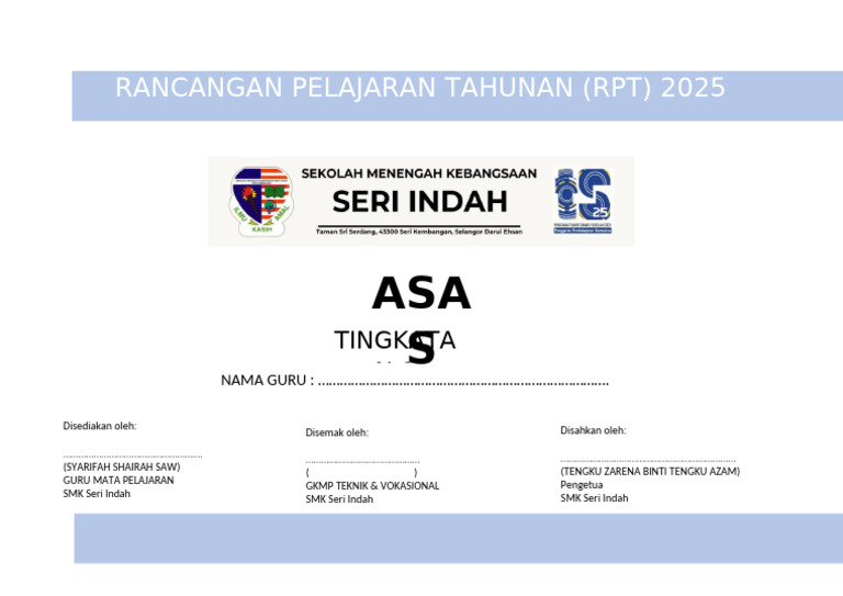 Muka Depan RPT ASK T1 2025 | PDF