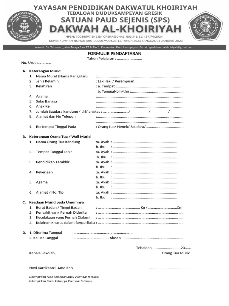 Form Pendaftaran Sps | PDF