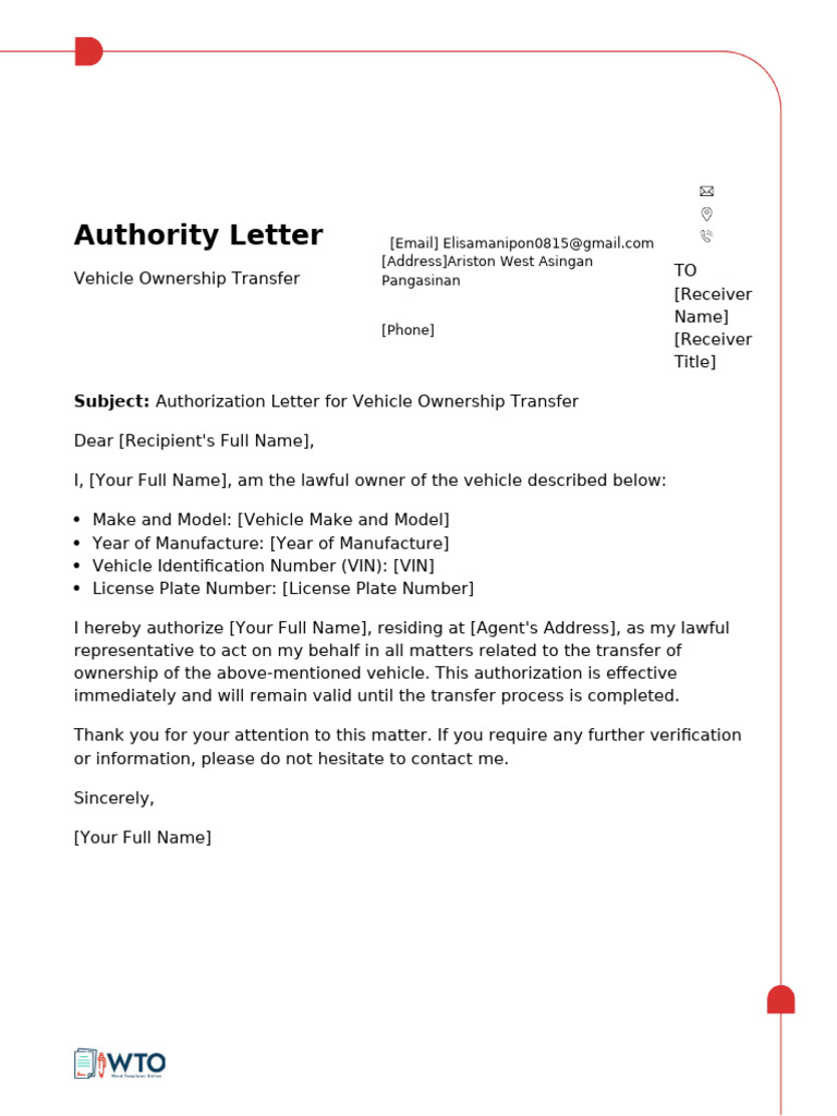 Letter of Transfer Vehicle Ownership-05-22-01 | PDF