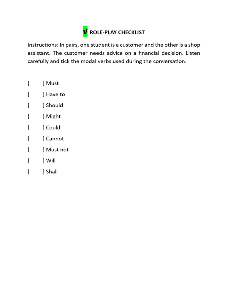 Role Play Checklist | PDF