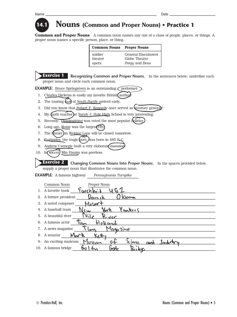 Common and Proper Nouns Practice | PDF