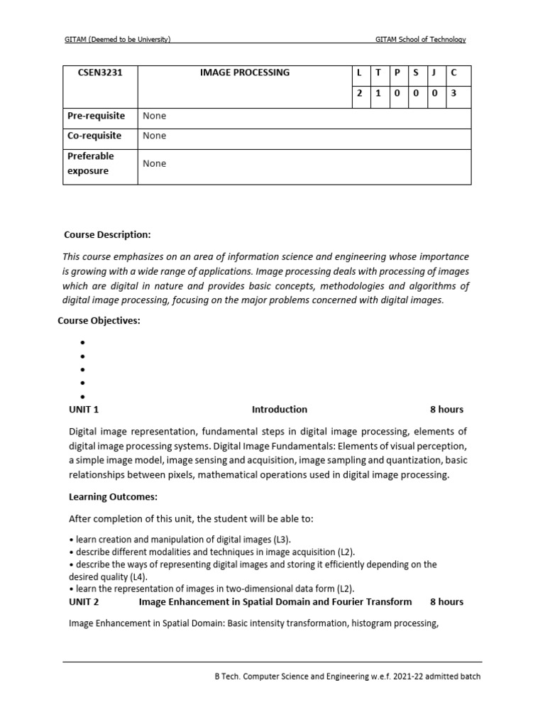 Csen3231 Image Processing | PDF | Data Compression | Digital Signal Processing