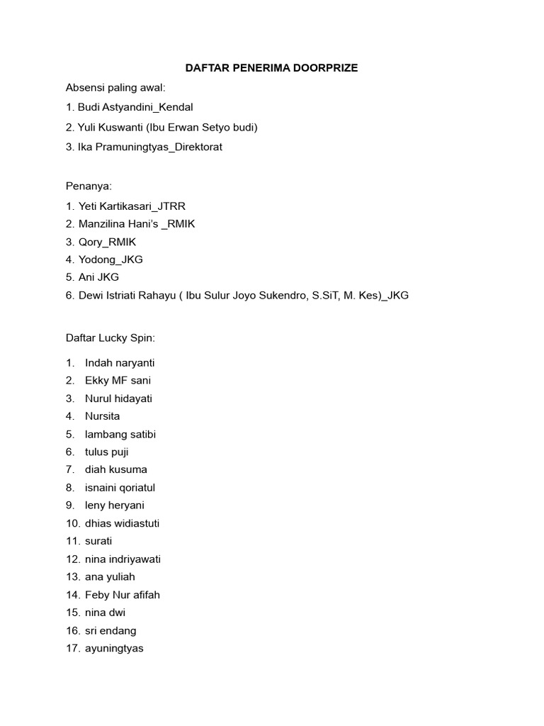 Daftar Penerima Doorprize | PDF