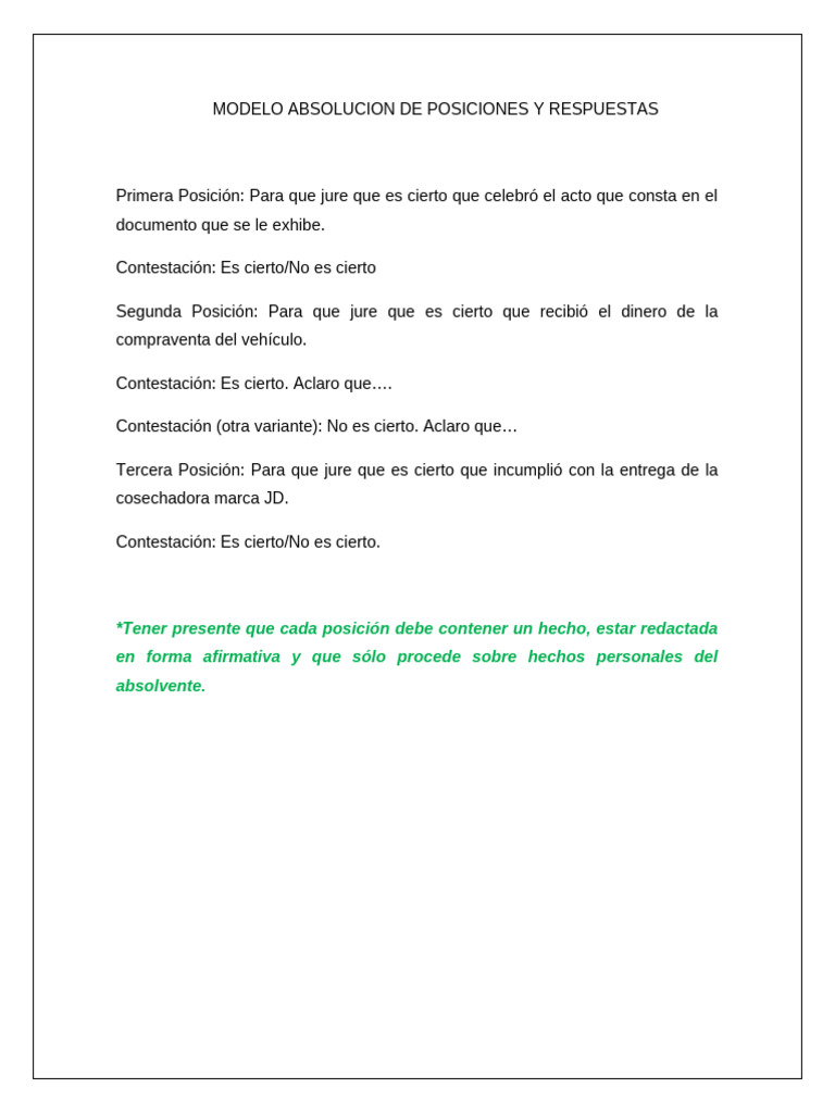 Modelo Absolucion de Posiciones y Respuestas | PDF