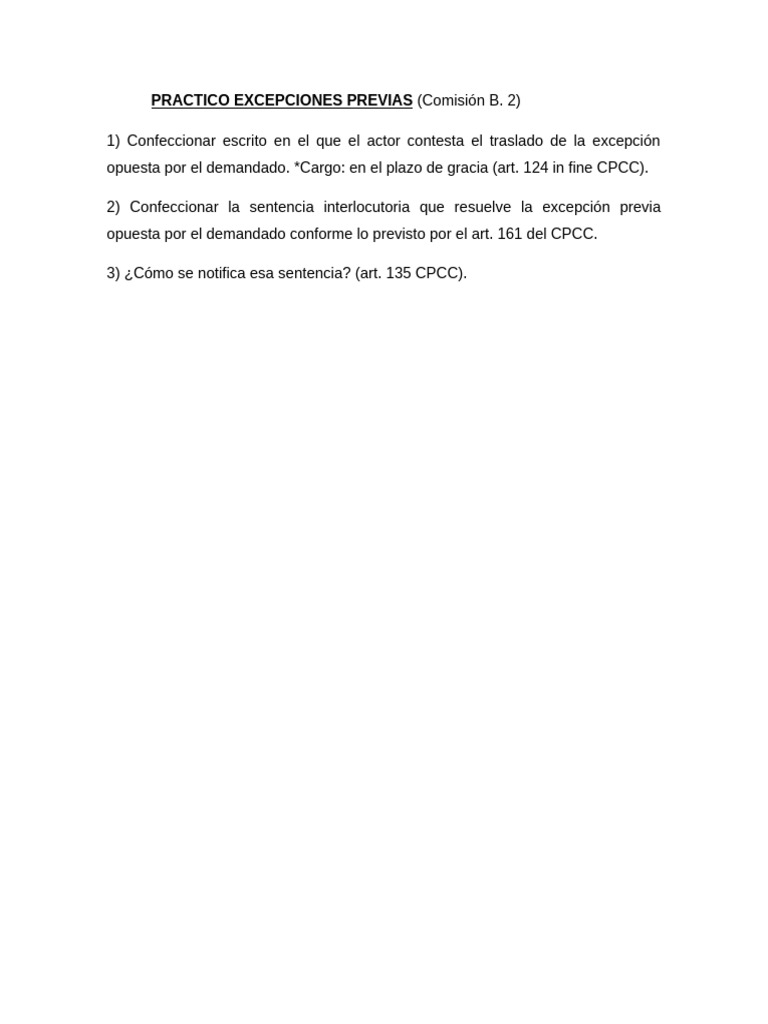 Practico Excepciones Previas. Comision B. 2024. 2 | PDF