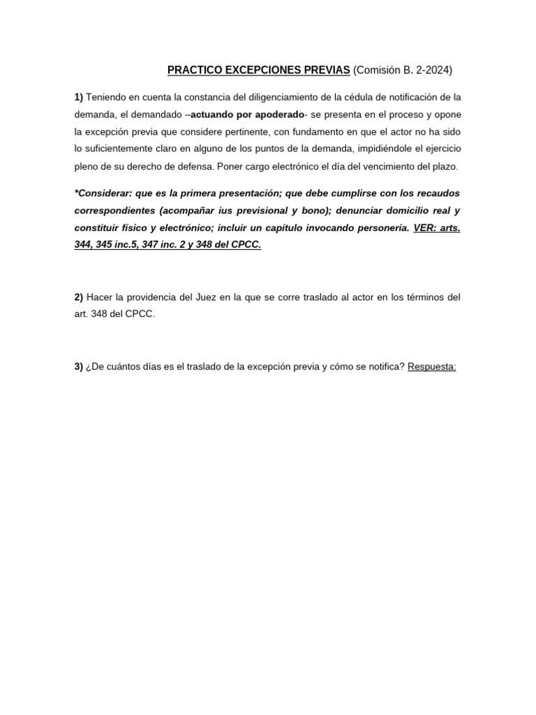 Practico Excepciones Previas. 2do. Cuatr. 2024. B | PDF