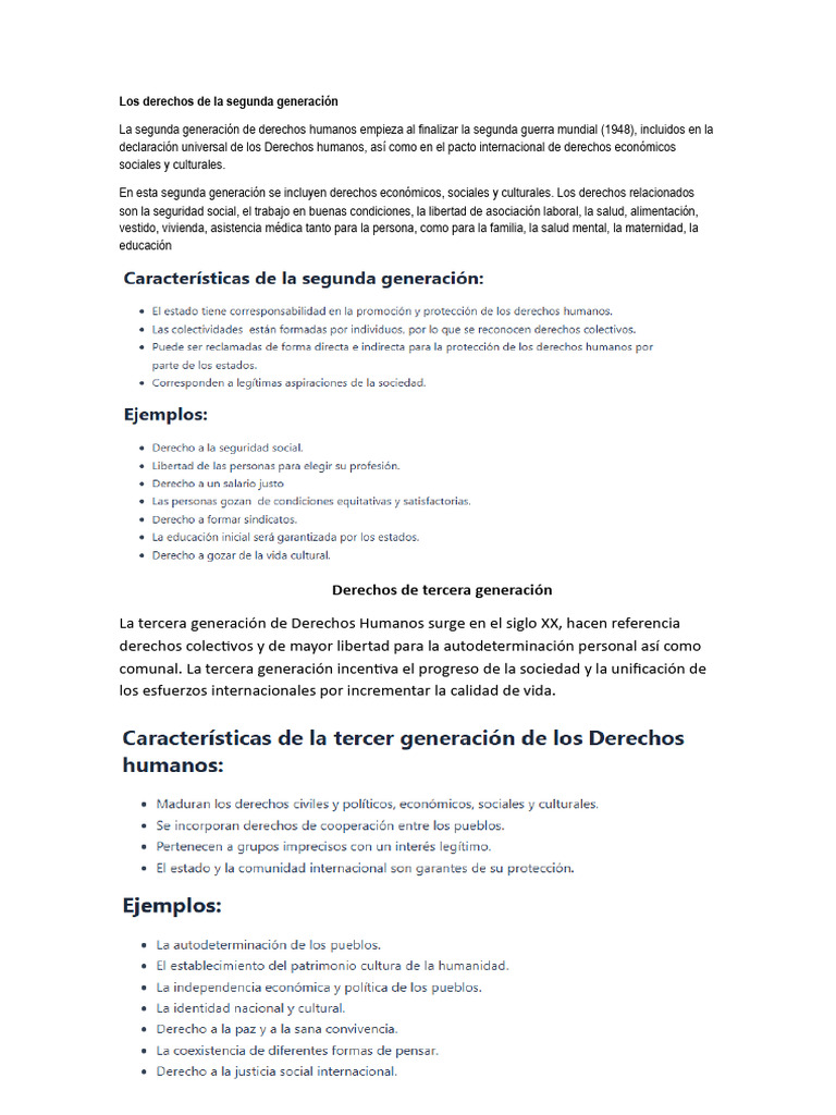 Derechos Humanos de Segunda Generación | PDF