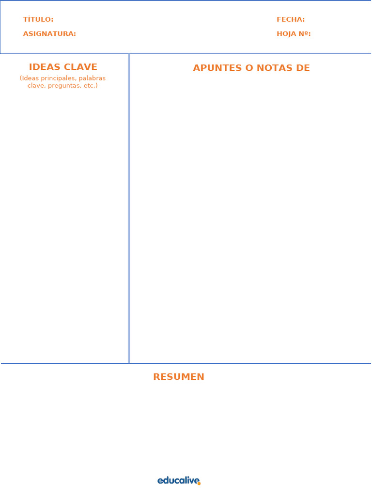 Plantilla Metodo Cornell Apuntes | PDF
