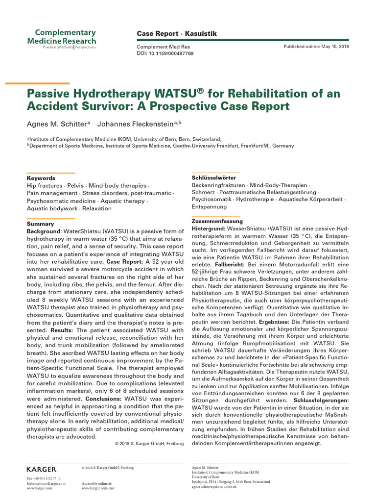 Passive Hydrotherapy WATSU For Rehabilitation of An Accident Survivor ...