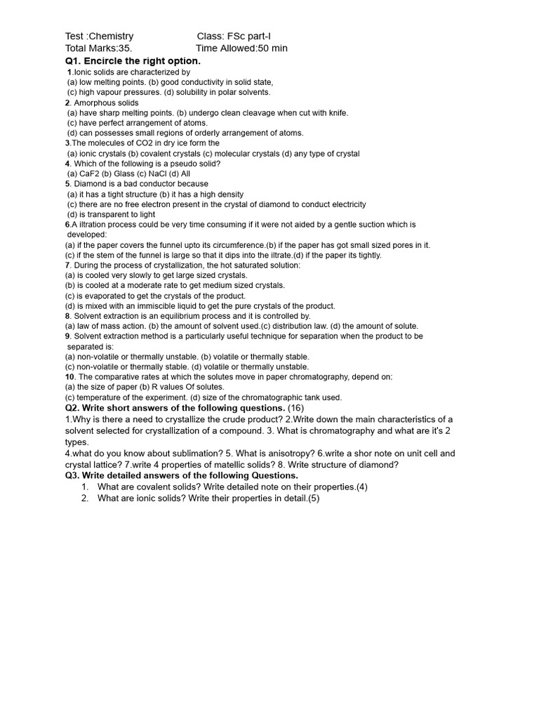 1st Year Chemistry -1 | PDF | Crystal | Solid