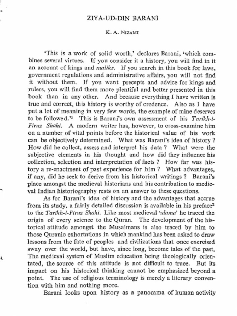KA Nizami On Barani | PDF