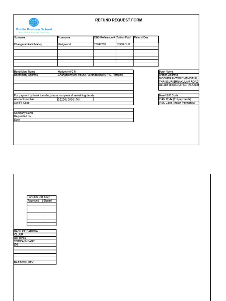 Refund Payment Request Form PDF | PDF