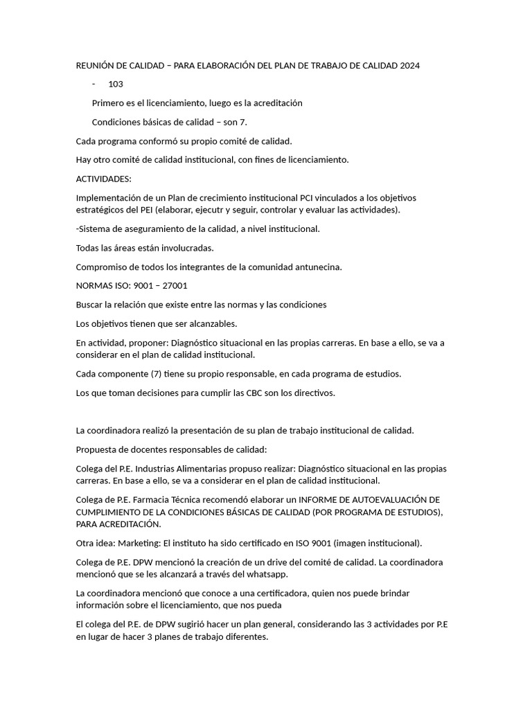 REUNIÓN DE CALIDAD | PDF