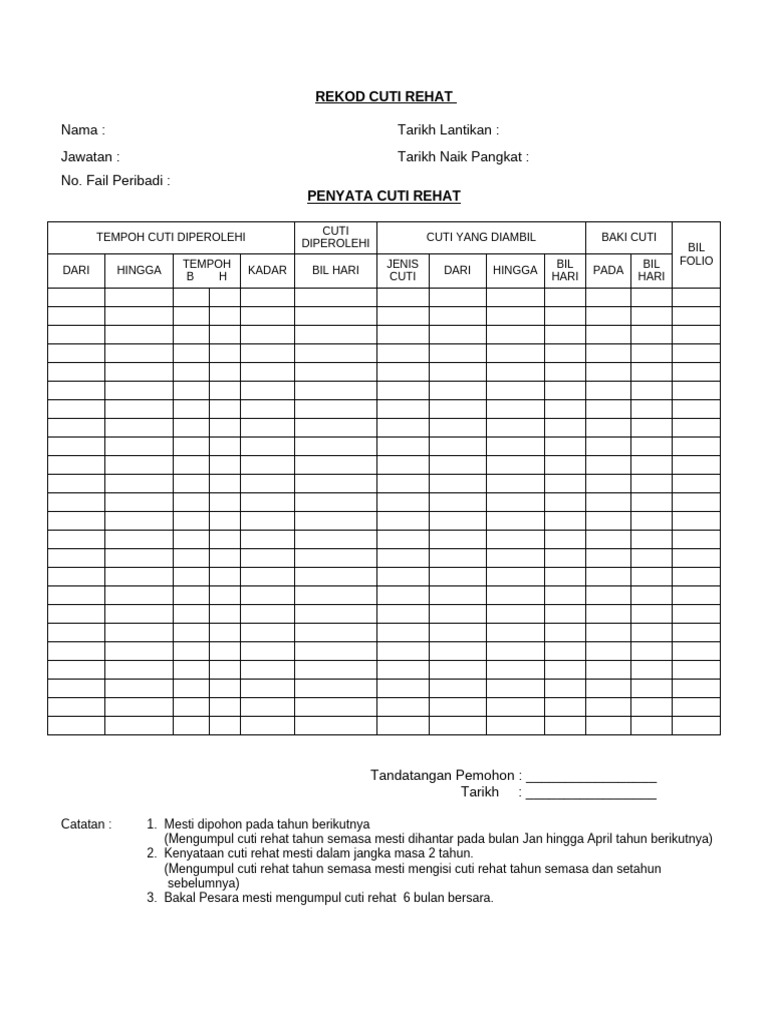 LAMPIRAN A (Rekod Cuti) | PDF