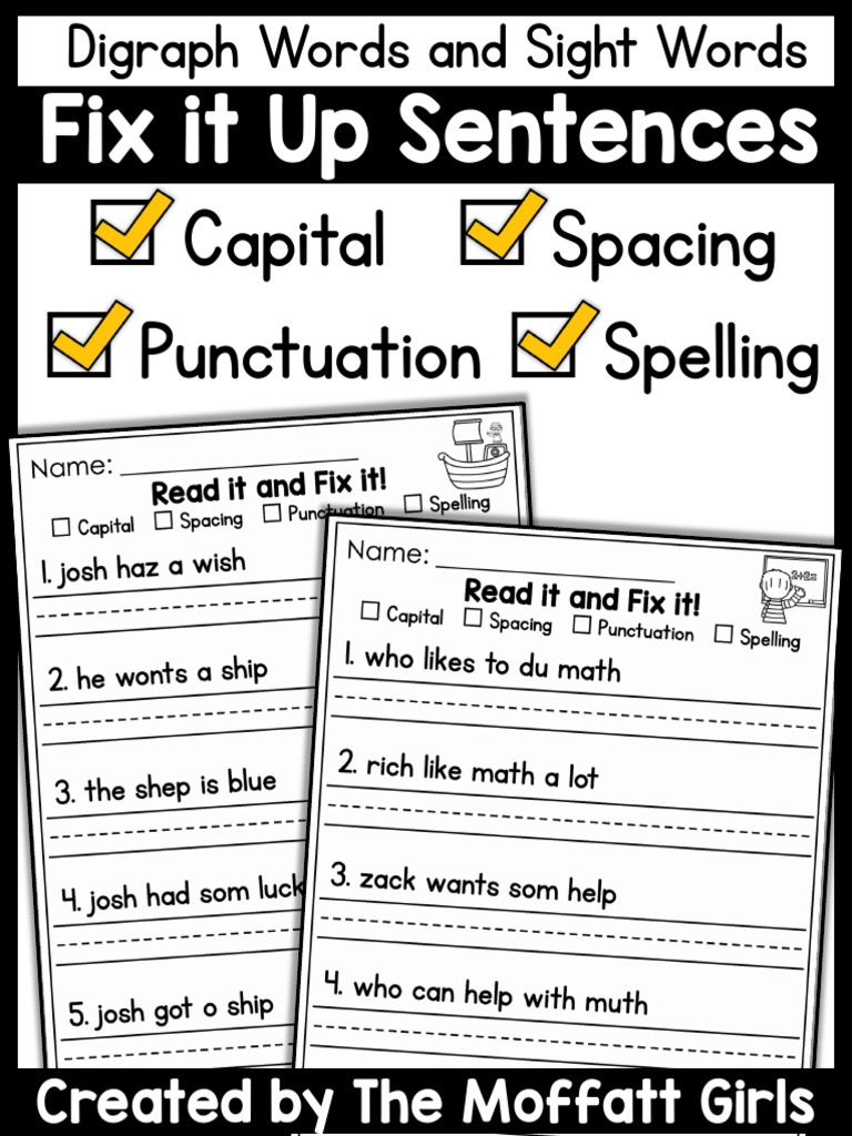 04.digraphs Fix It Up Sentences | PDF | Orthography | Punctuation