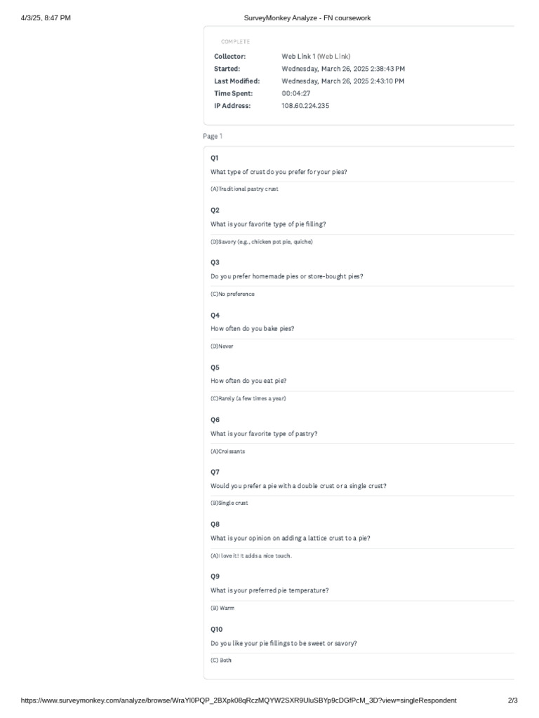 SurveyMonkey Analyze - FN Coursework | PDF | Desserts | North American Cuisine