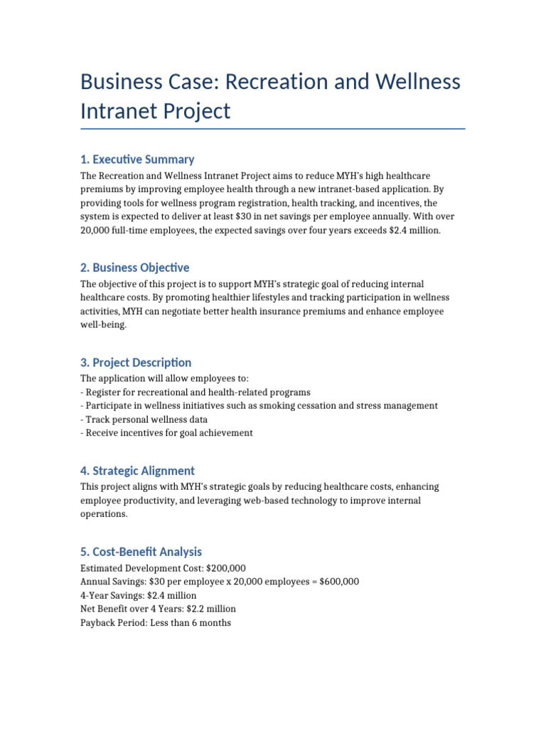 Recreation Wellness Business Case | PDF