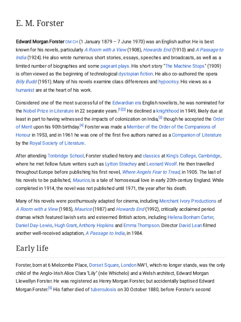 E. M. Forster - Wikipedia | PDF | E. M. Forster