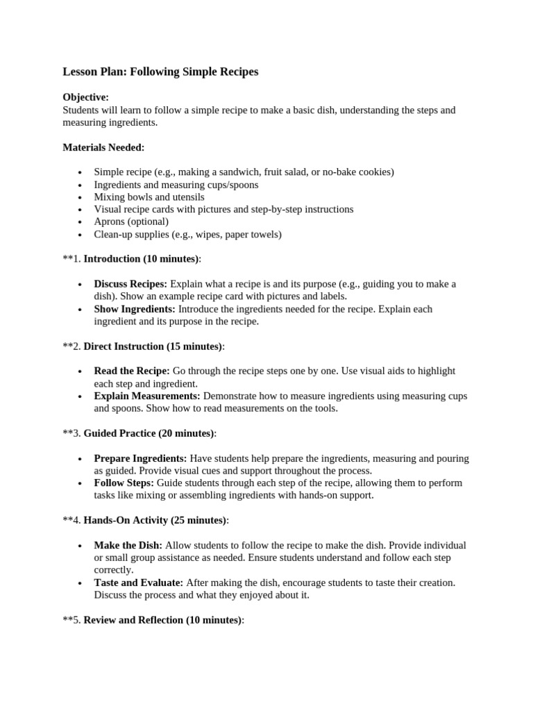 Simple Recipe Lesson Plan for Students | PDF | Recipe | Spoon