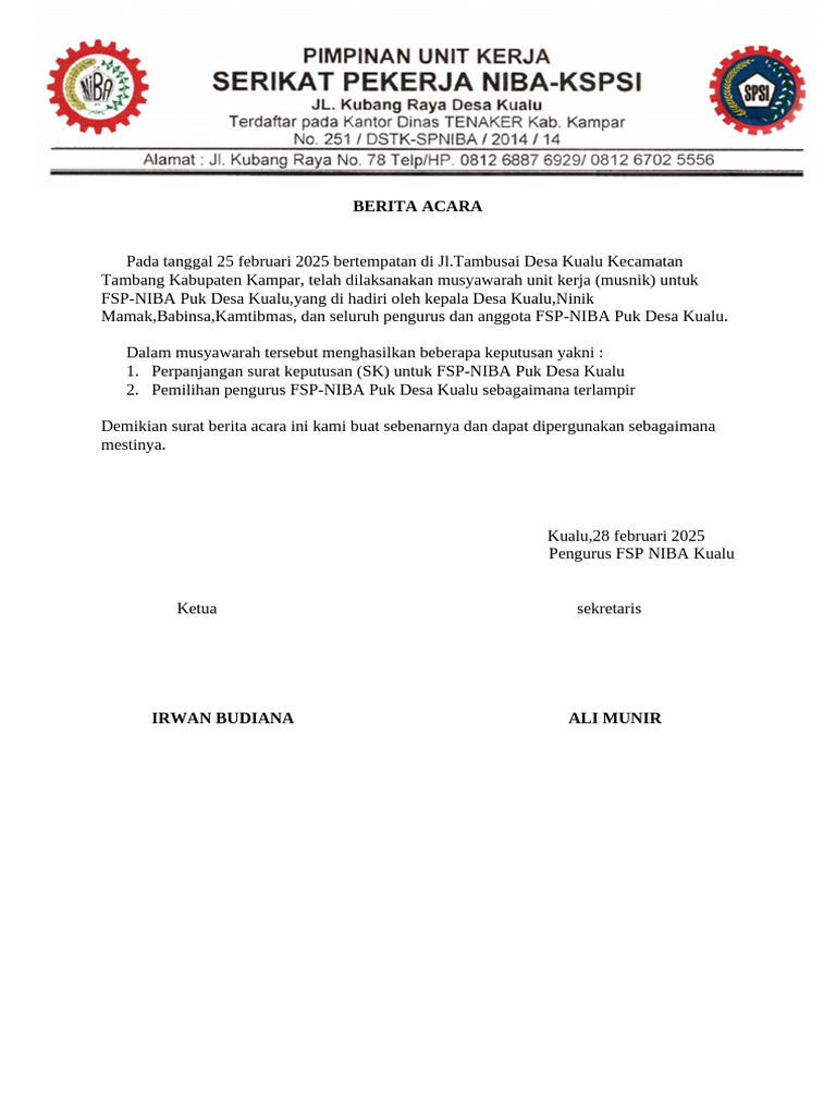 Undangan Rapat Spsi Niba Kualu | PDF