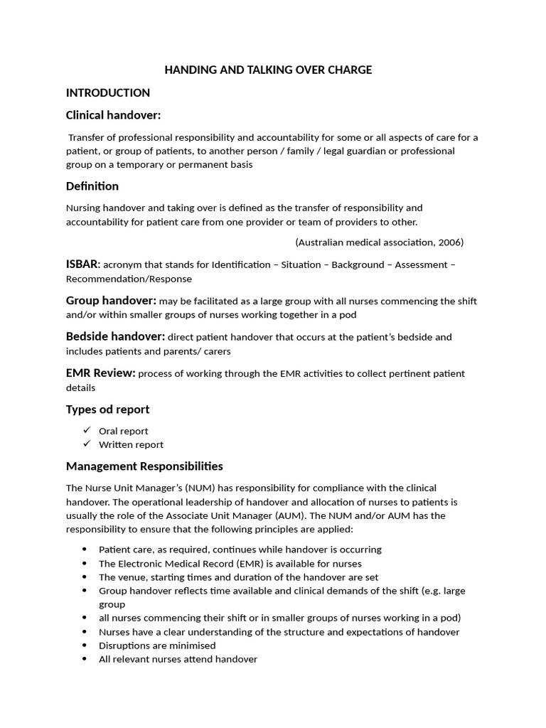 Handing and Talking Over Charge | PDF | Electronic Health Record | Patient