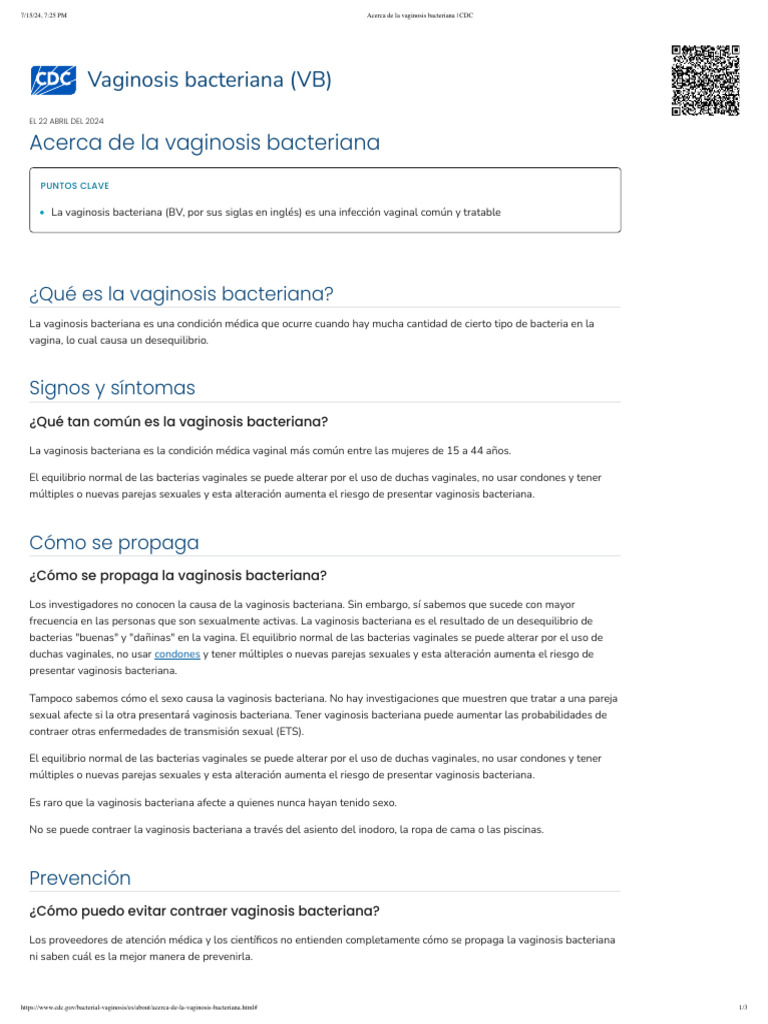 Vaginosis Bacteriana - CDC | PDF | Infección transmitida sexualmente ...