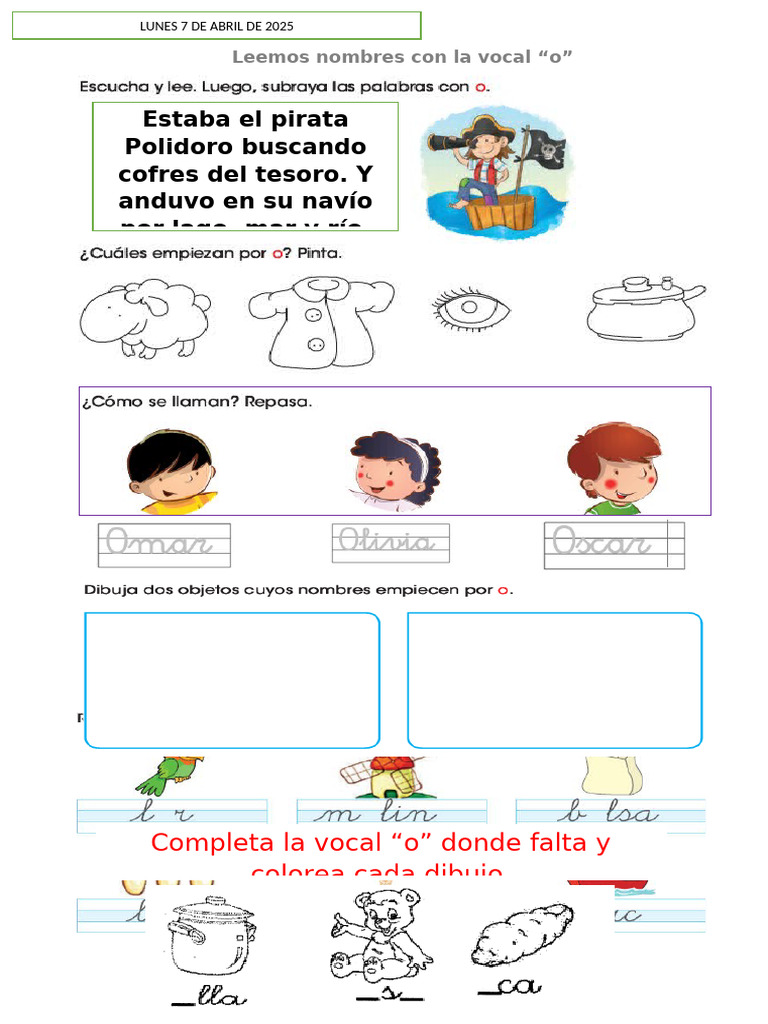 Ficha Lunes 7 Comunic Vocal o | PDF