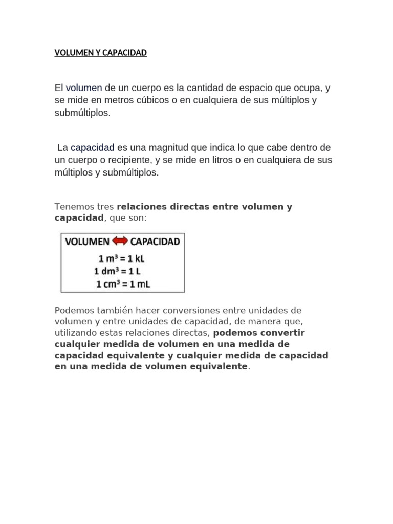 VOLUMEN Y CAPACIDAD | PDF