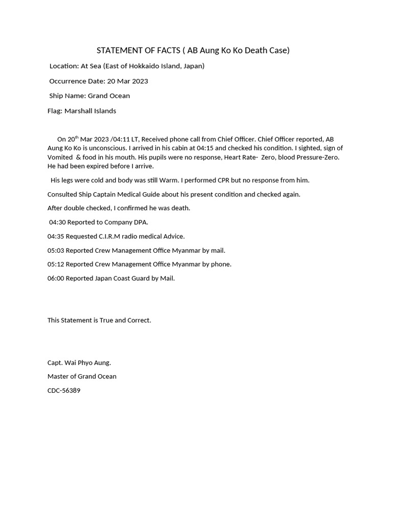 Statement of Facts by Master | PDF