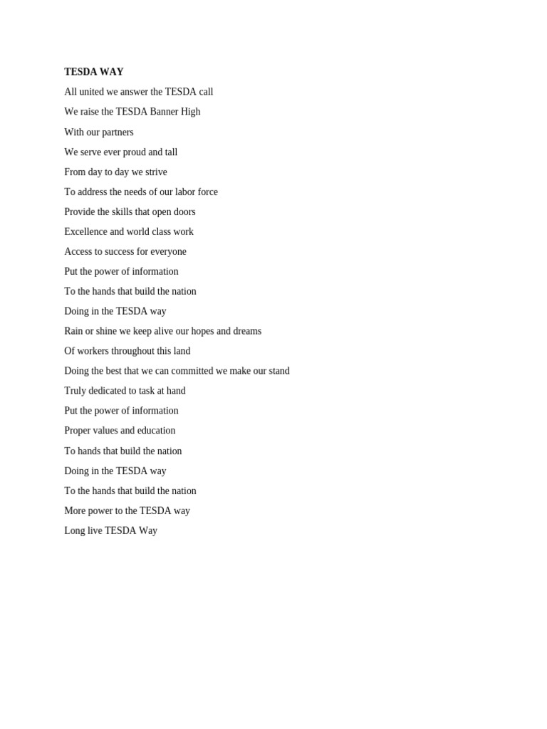 TESDA WAY | PDF