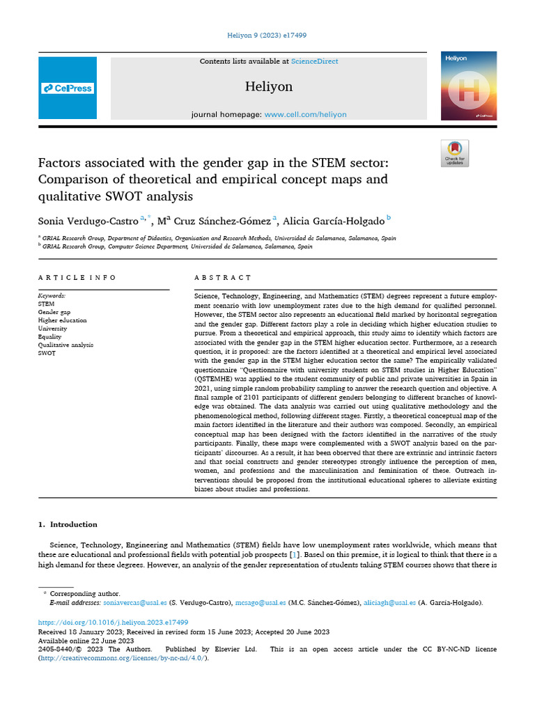 3-Factors Associated With The Gender Gap in The STEM Sector - Comparison of Theoretical and ...