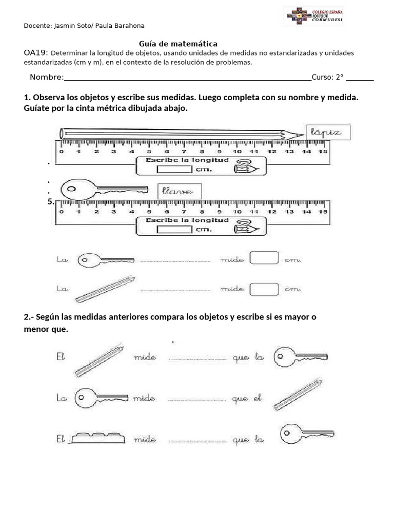 MATEMATICA Guia Aprendizaje 1 Medidas y Longitud. 2024 | PDF