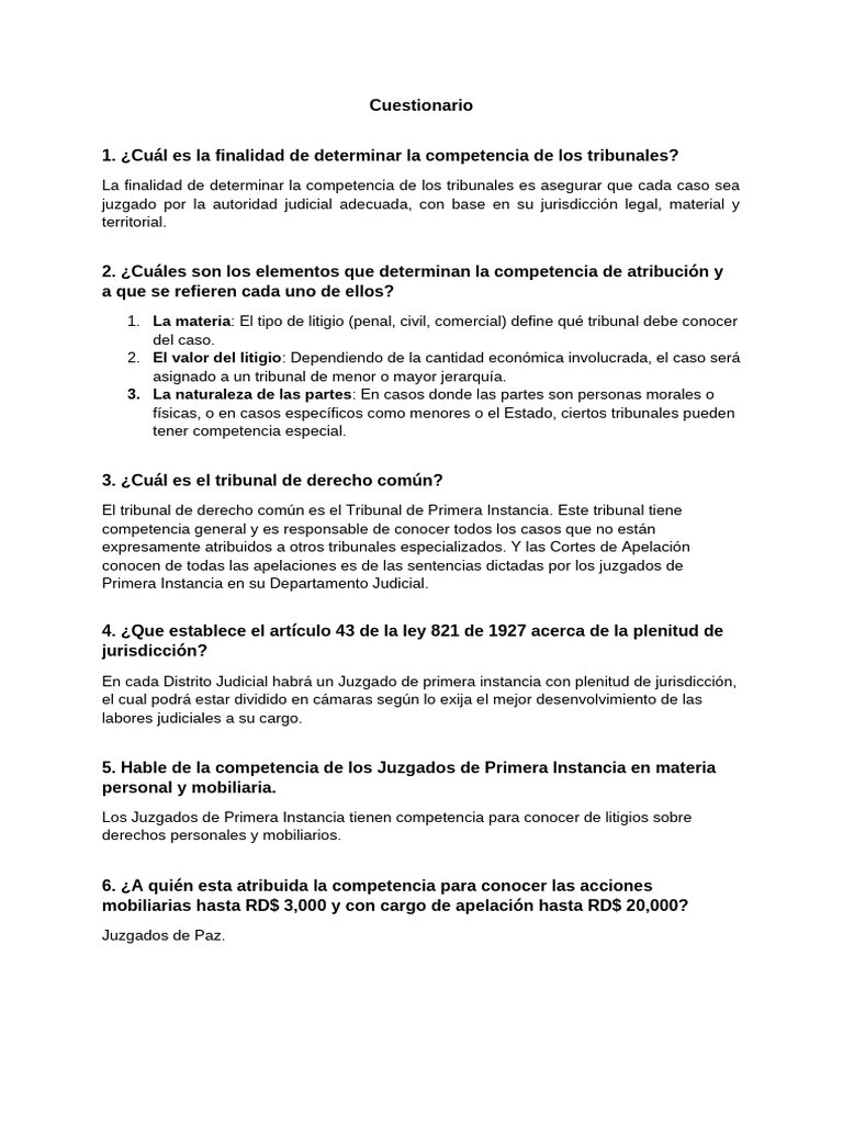 Cuestionario de la Competencia | PDF | Apelación | Judicaturas