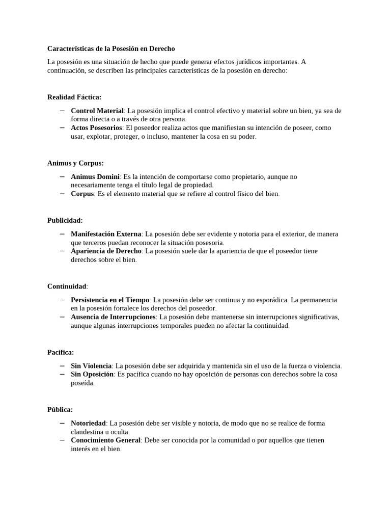 Características de La Posesión en Derecho | PDF | Posesión (Ley ...